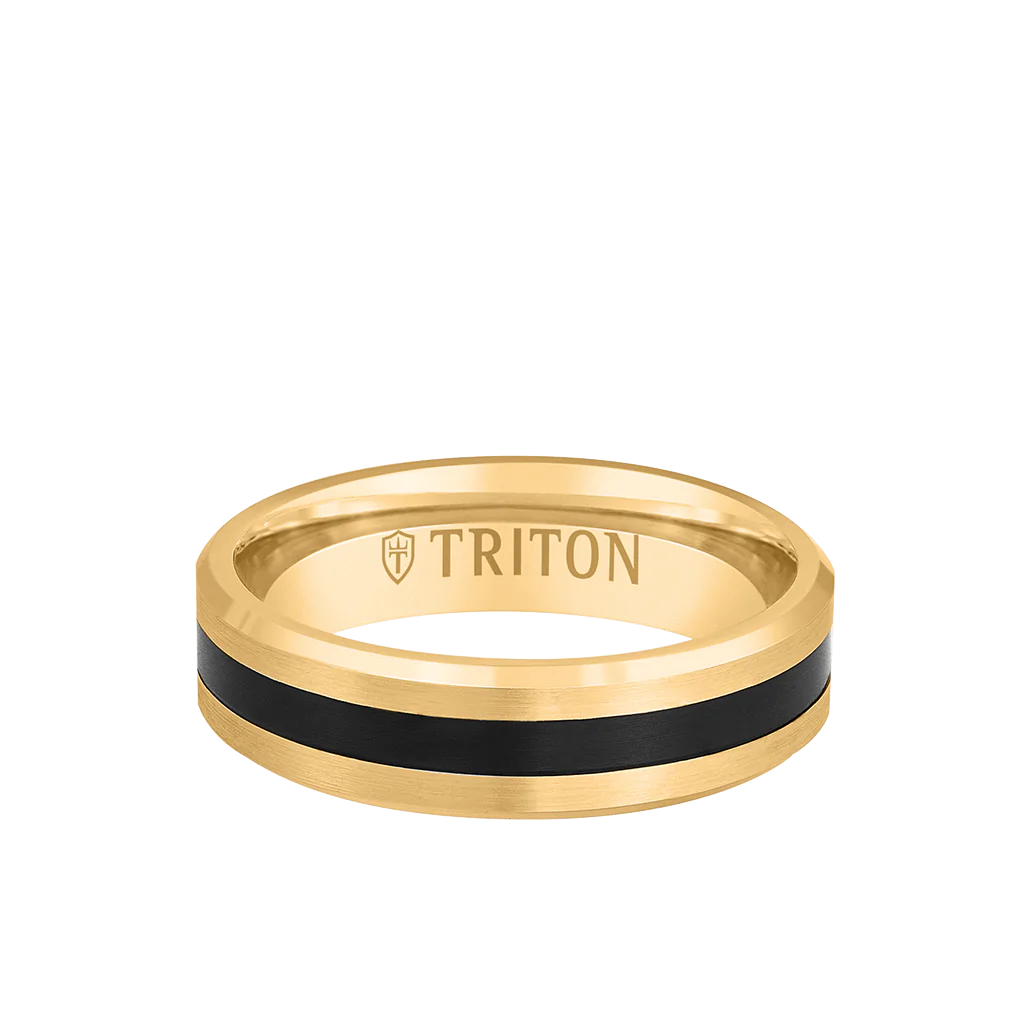 Triton Men's 6MM 14k Gold Black Titanium Thin Flat Inlay with Bevel Ed ...