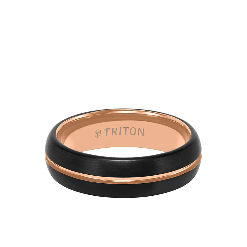 Triton Men's 6.5MM Tungsten Carbide Two-Tone Black and Rose Brushed Fi ...